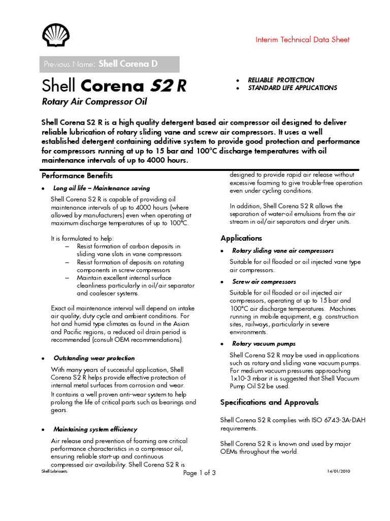 Shell Corena S2 R - TDS | PDF | Gas Compressor | Vacuum
