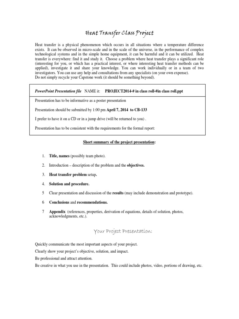 Heat Transfer Class Project: Powerpoint Presentation File Name It ...
