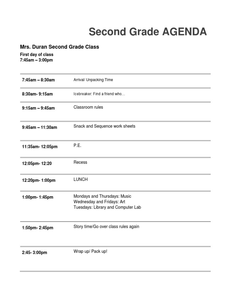 Second Grade AGENDA | PDF | Data | Teaching Mathematics