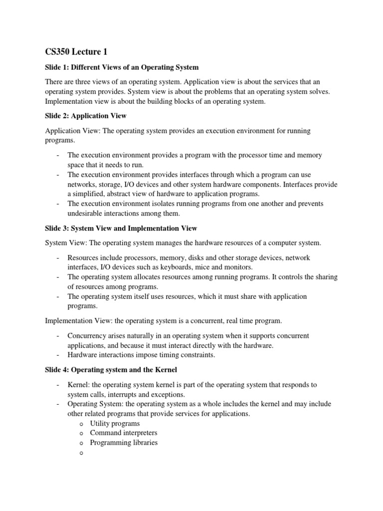 CS350 Lecture 1: Slide 1: Different Views of An Operating System | PDF ...
