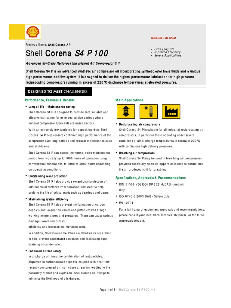 Shell Corena S4 P 100 (En) TDS v1 | PDF | Gas Compressor | Lubricant