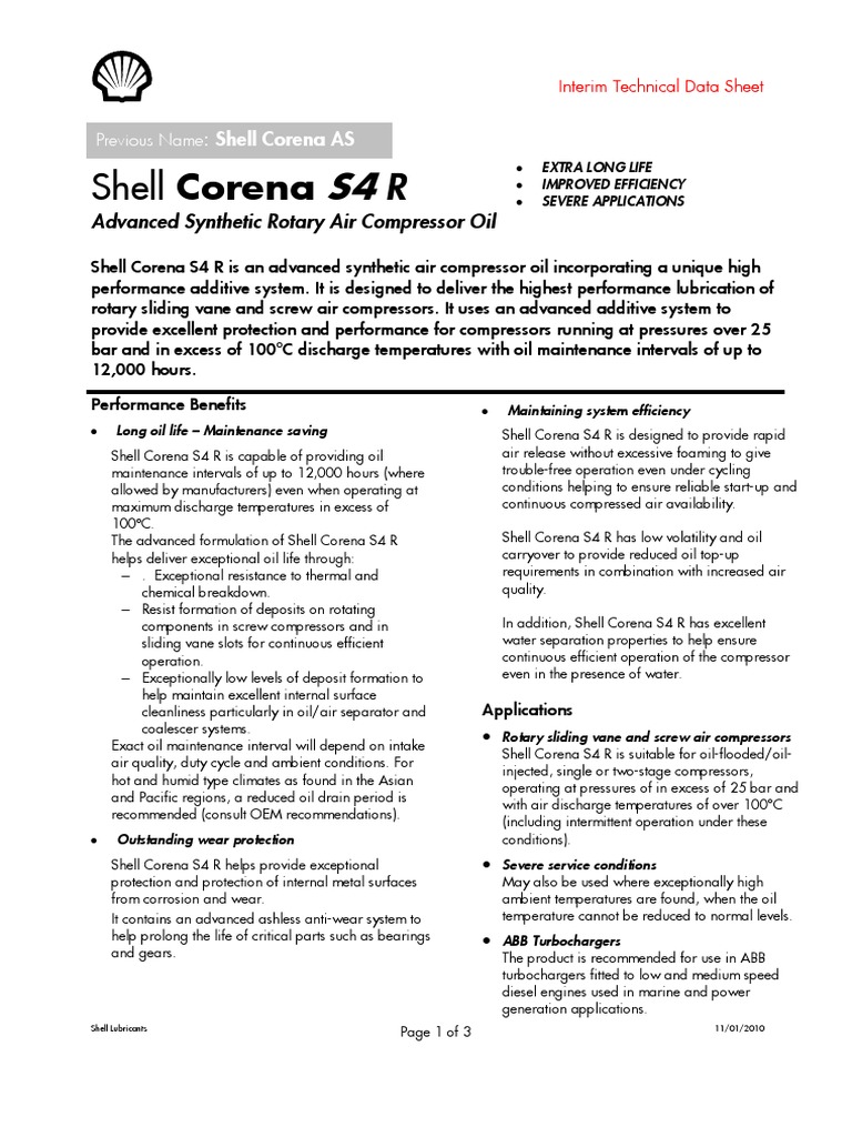 Shell Corena S4 R - TDS | PDF | Gas Compressor | Lubricant