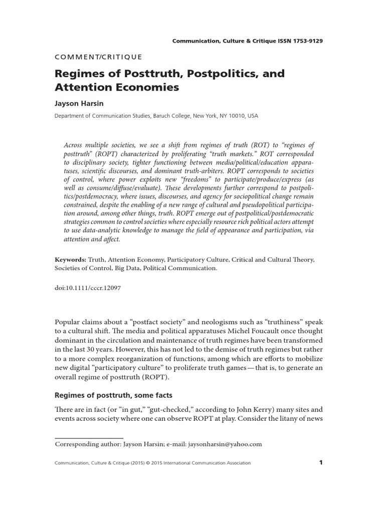 2015 - Regimes - of - Post-Truth - Post-Politics 6.10 PDF | PDF ...