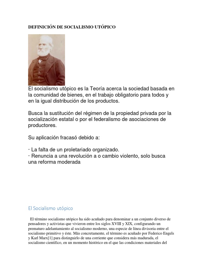 Definición de Socialismo Utópico | PDF | Socialismo | utopía