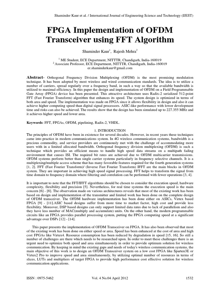 FPGA Implementation of OFDM PDF | PDF | Orthogonal Frequency Division Multiplexing | Field ...