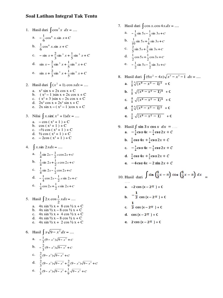 Soal Latihan Integral Tak Tentu | PDF