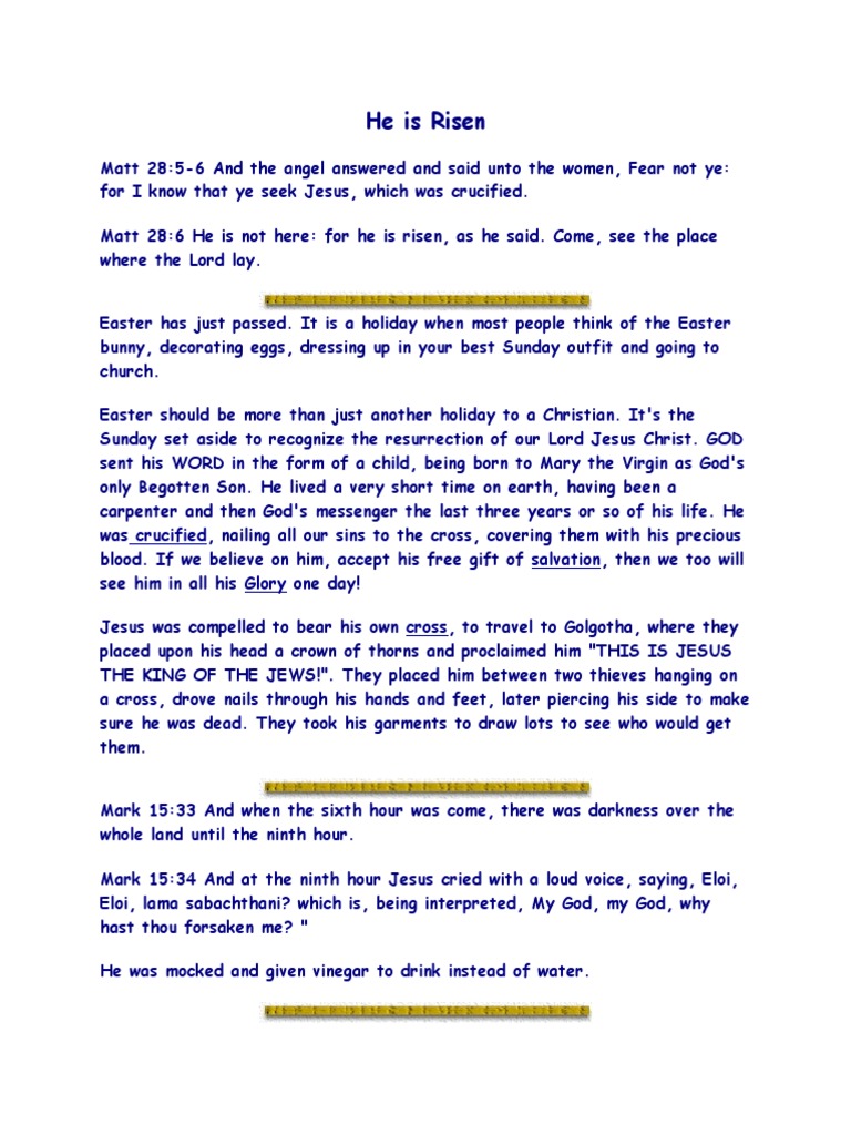 He Is Risen | PDF | Jesus | Gospel Of Mark