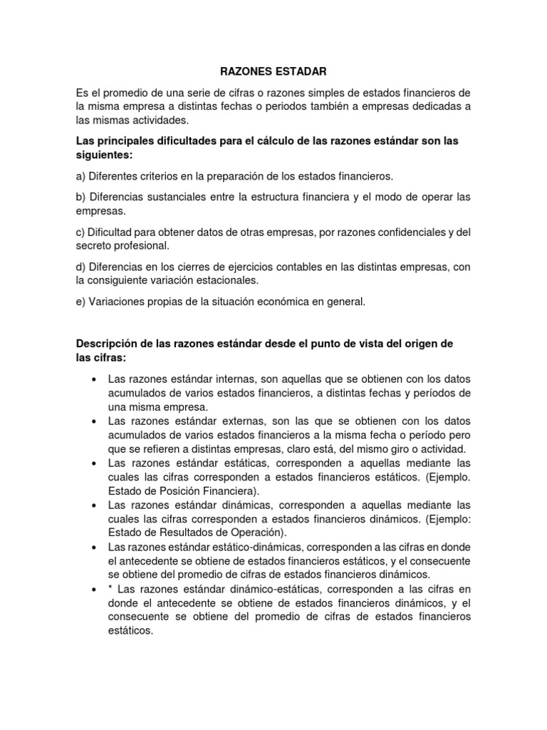 Razones Estandar | PDF | Estado financiero | Contabilidad