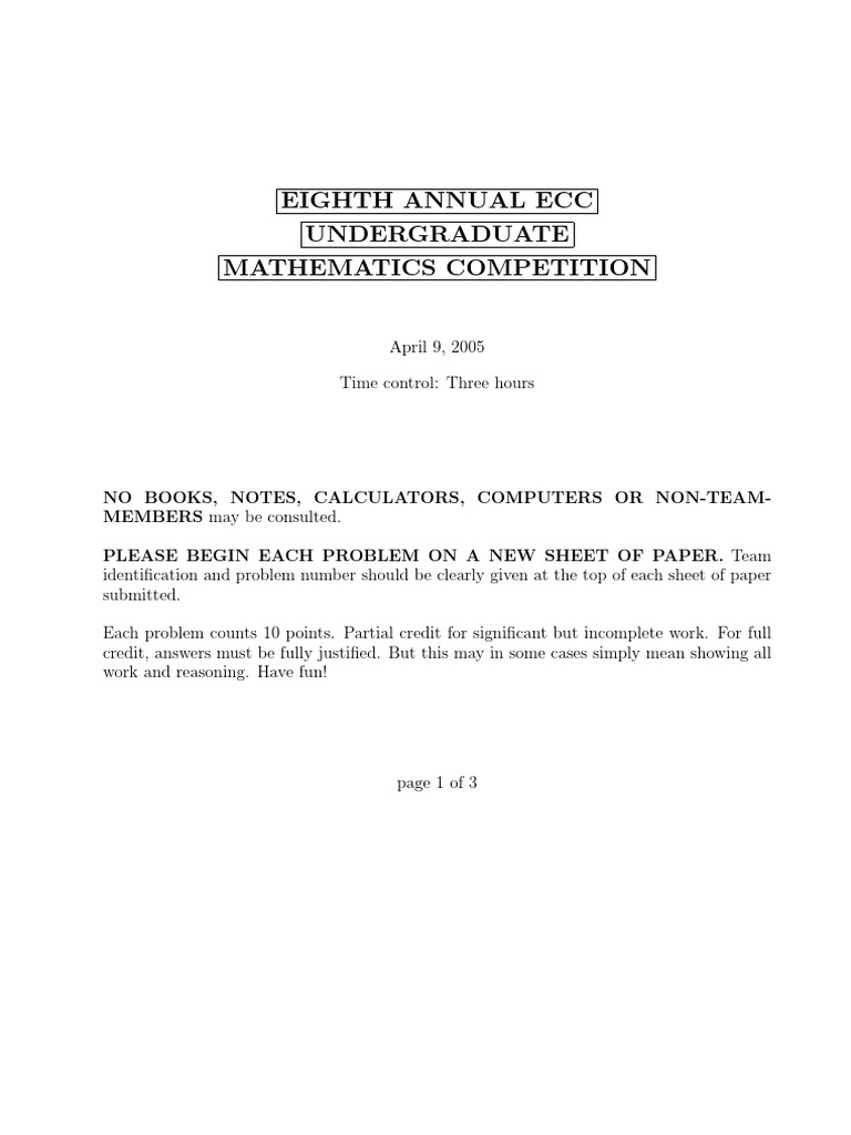 Eighth Annual Ecc Undergraduate Mathematics Competition | PDF ...