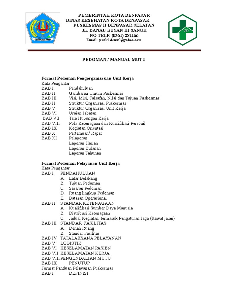 Contoh Pedoman Dan Manual Mutu | PDF