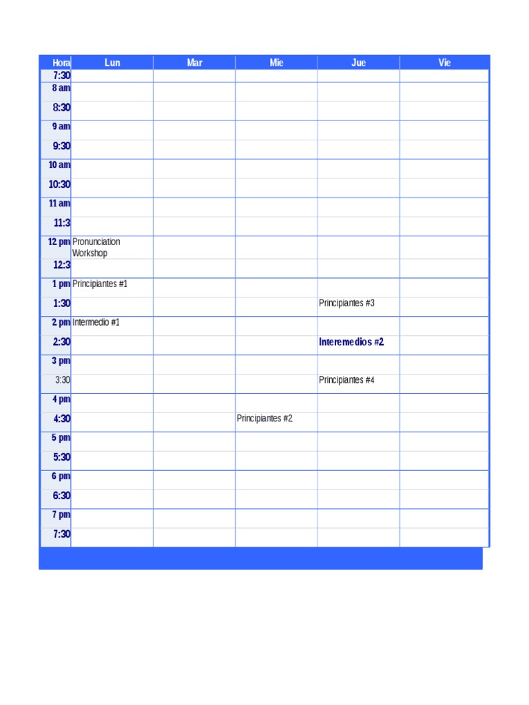 Weekly Spanish Class Schedule | PDF | Cooking, Food & Wine | Home & Garden