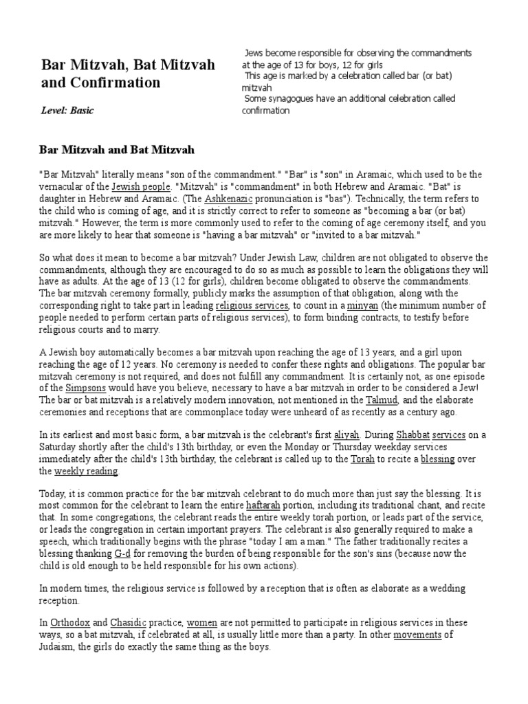 Bar/Bat Mitzvah | PDF | Jews And Judaism | Jewish Behaviour And Experience