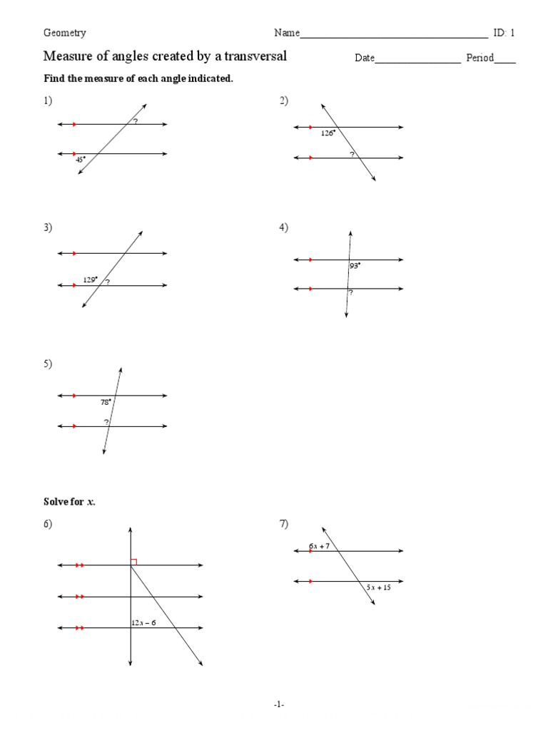 Measure of Angles Created by A Transversal | PDF | Angle | Elementary ...