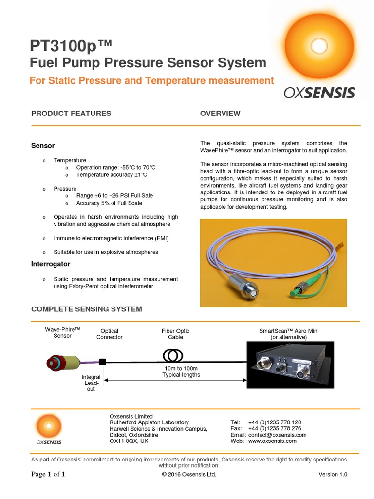 PT3100p - Static Pressure Fuel Pump v1 - 0 - IDM | PDF | Optical Fiber ...