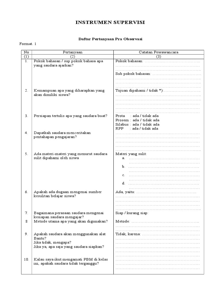 Instrumen Supervisi Klinis | PDF | Karier & Perkembangan