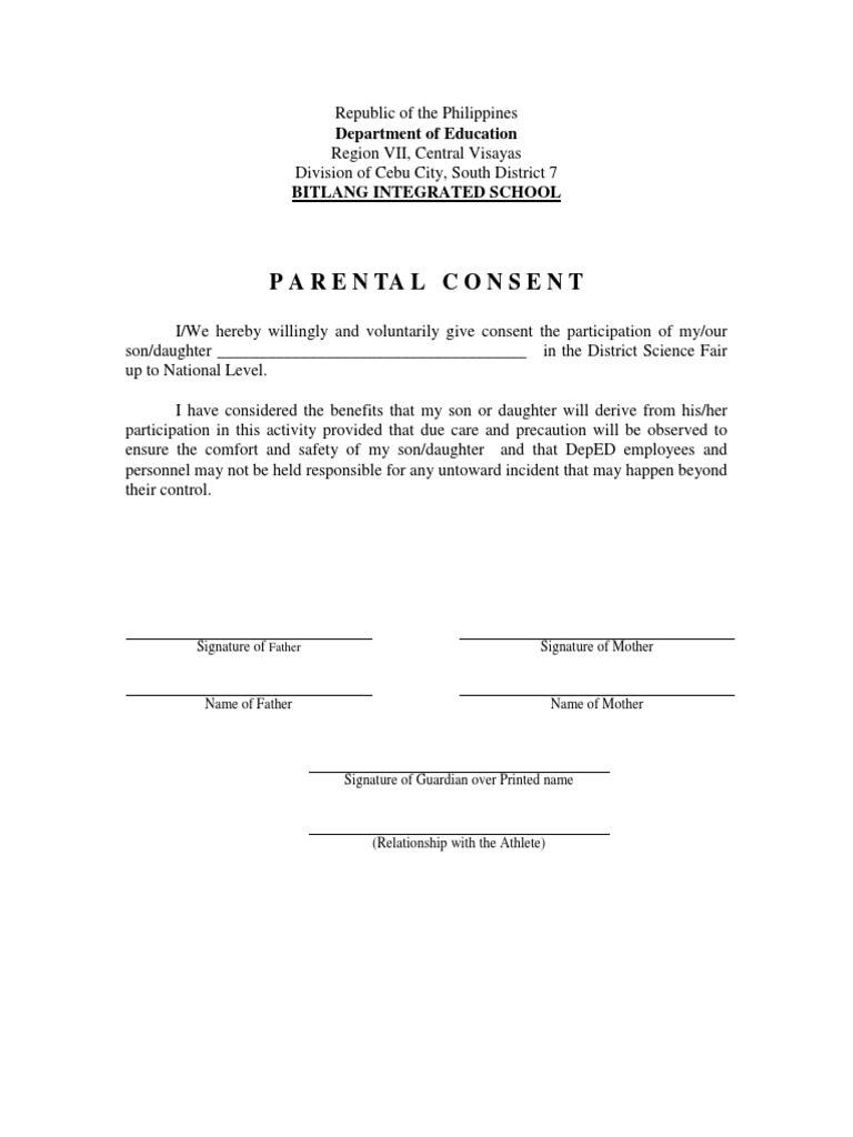 Parental Consent: Department of Education | PDF