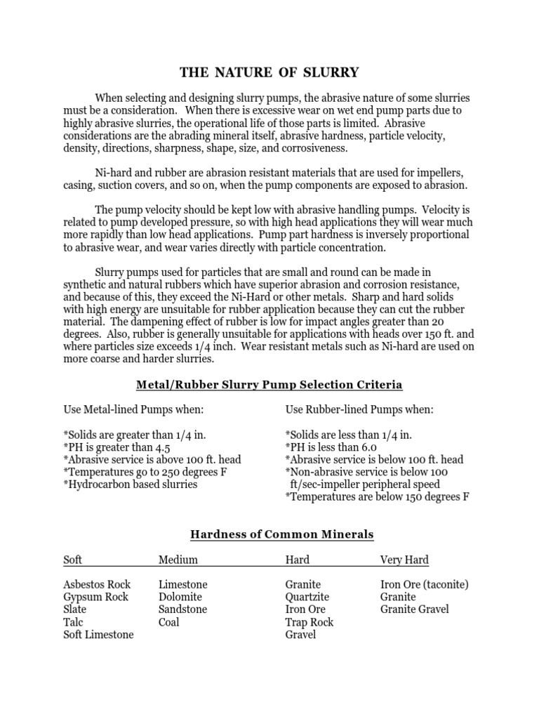 Abrasive Nature of Slurries and Pump Selection | PDF | Viscosity ...