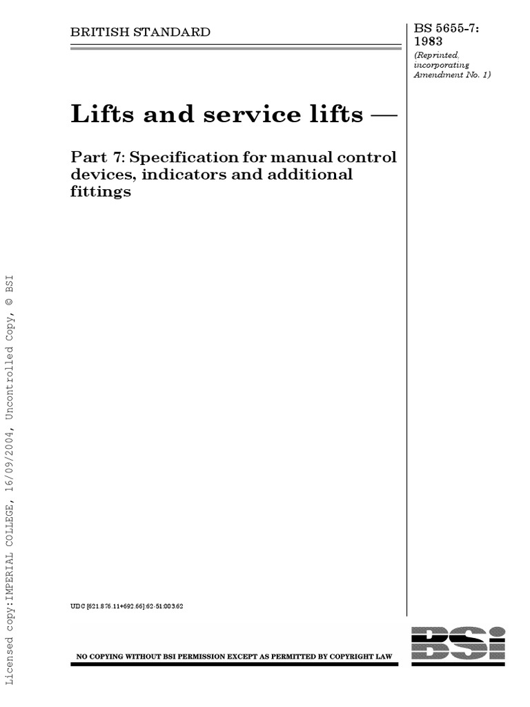 Lifts & Service Lifts 10 | Elevator | Specification (Technical Standard)