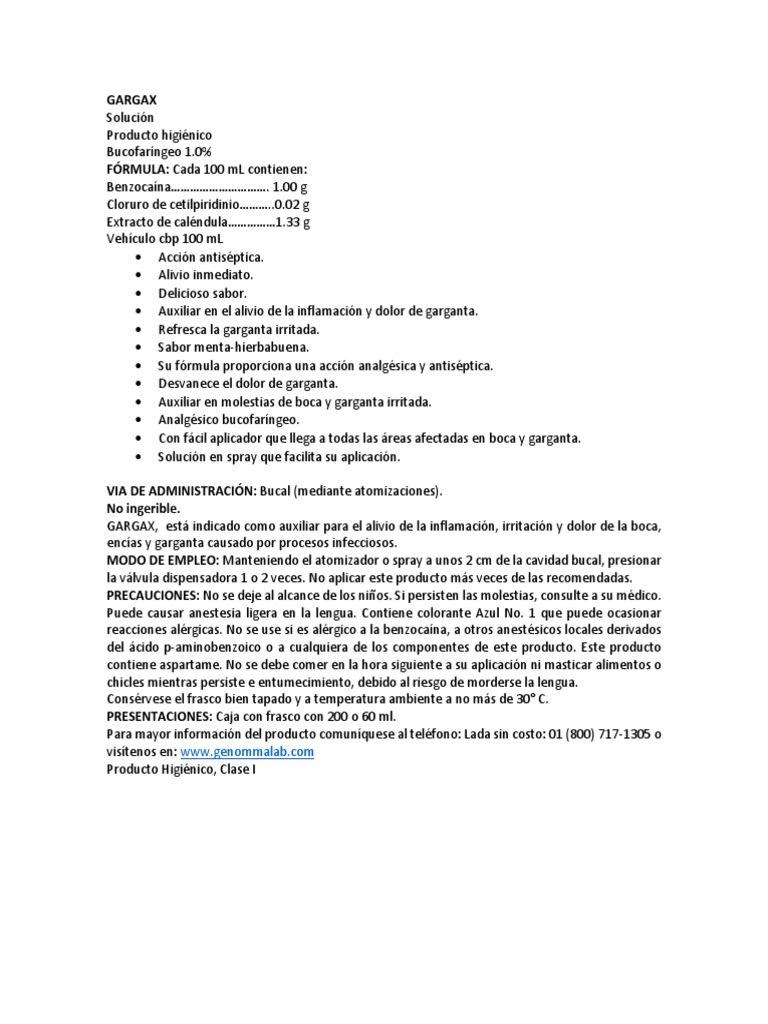 GARGAX: Spray Antiséptico para Garganta | PDF | Medicina ...