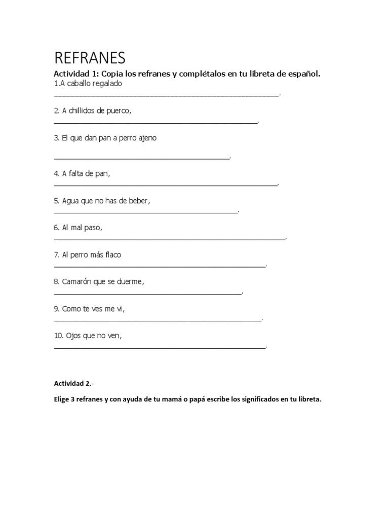 Tarea Español - Refranes | PDF