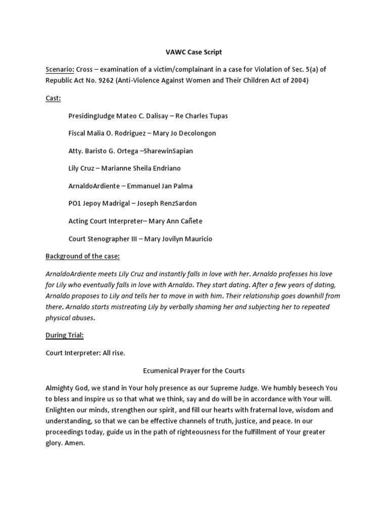 VAWC Case Script With Redirect | PDF | Witness | Prosecutor