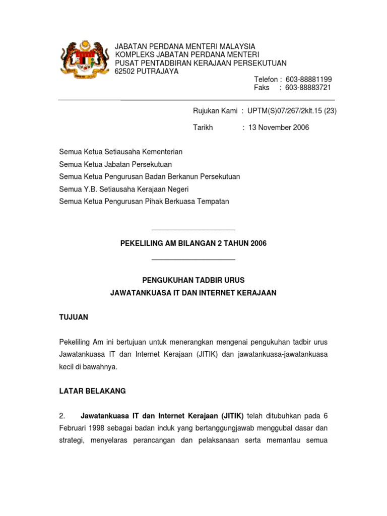Surat Pekeliling Am Bil 2/2006 - Pengukuhan Tadbir Urus Jawatankuasa IT ...
