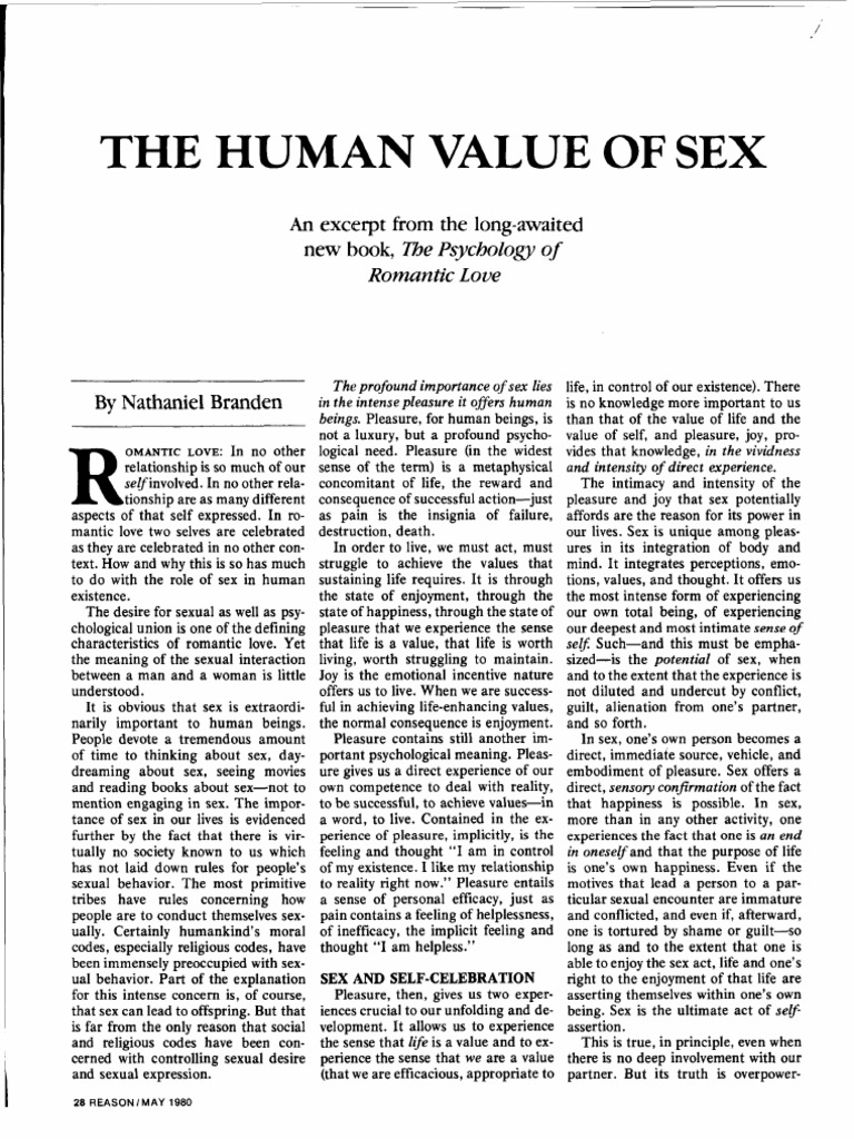 The Human Value Of Sex Pdf Human Sexual Activity Romance Love