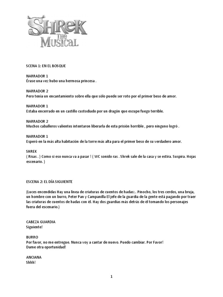 SHREK El Musical Libreto | Ficción y literatura | Prueba gratuita de 30 ...