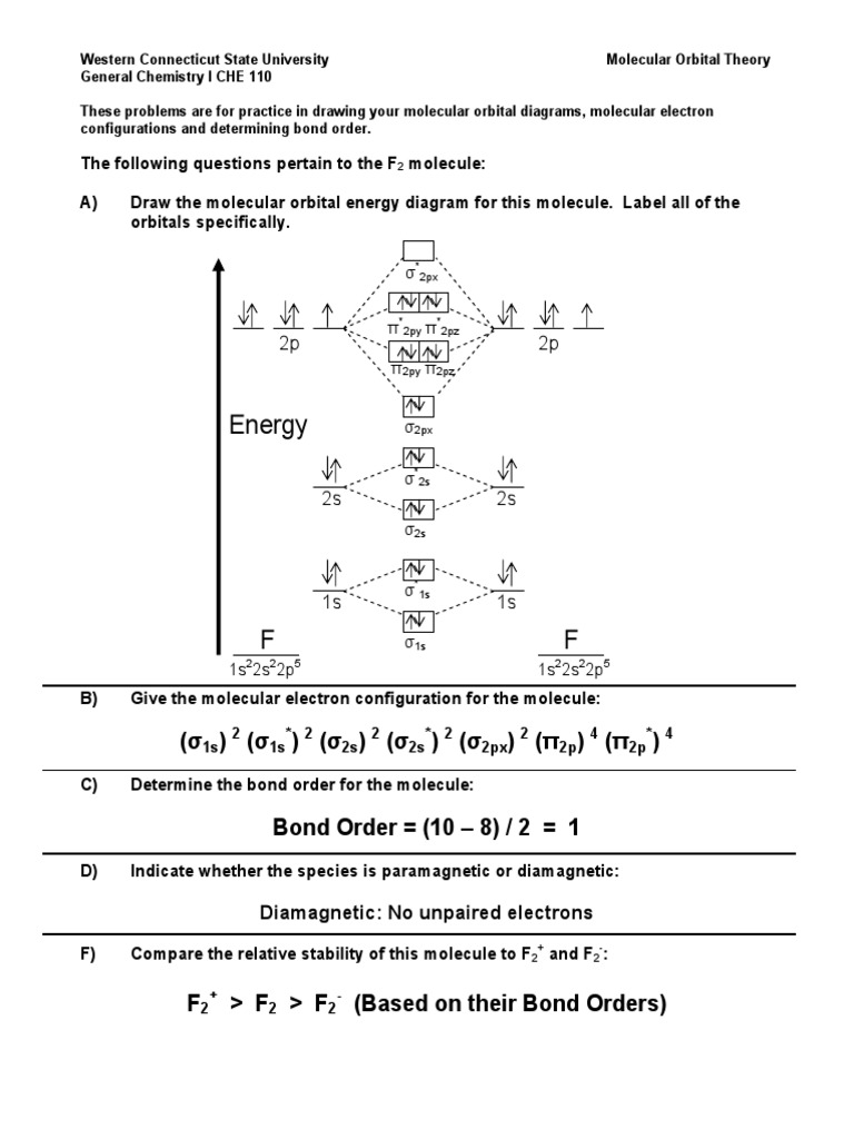 Che 110 Molecular Orbital Practice Problems Answerspdf Molecular Orbital Covalent Bond 
