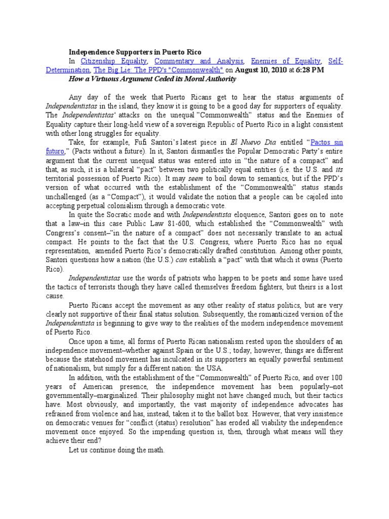 Puerto Rico Independence Movement Analysis | PDF | Commonwealth (U.S ...