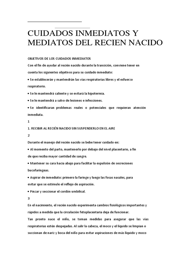 Cuidados Inmediatos y Mediatos Del Recien Nacido | PDF | Infantes ...