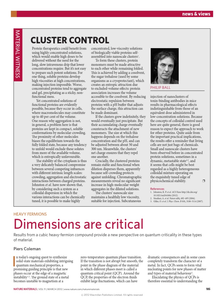 Dimensions Are Critical: Cluster Control | PDF | Electron | Phases Of ...