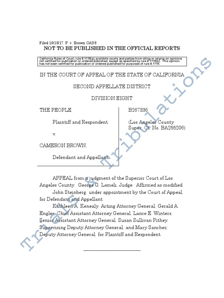 Cameron Brown Appel Ruling B267336 | PDF | Hung Jury | Child Support