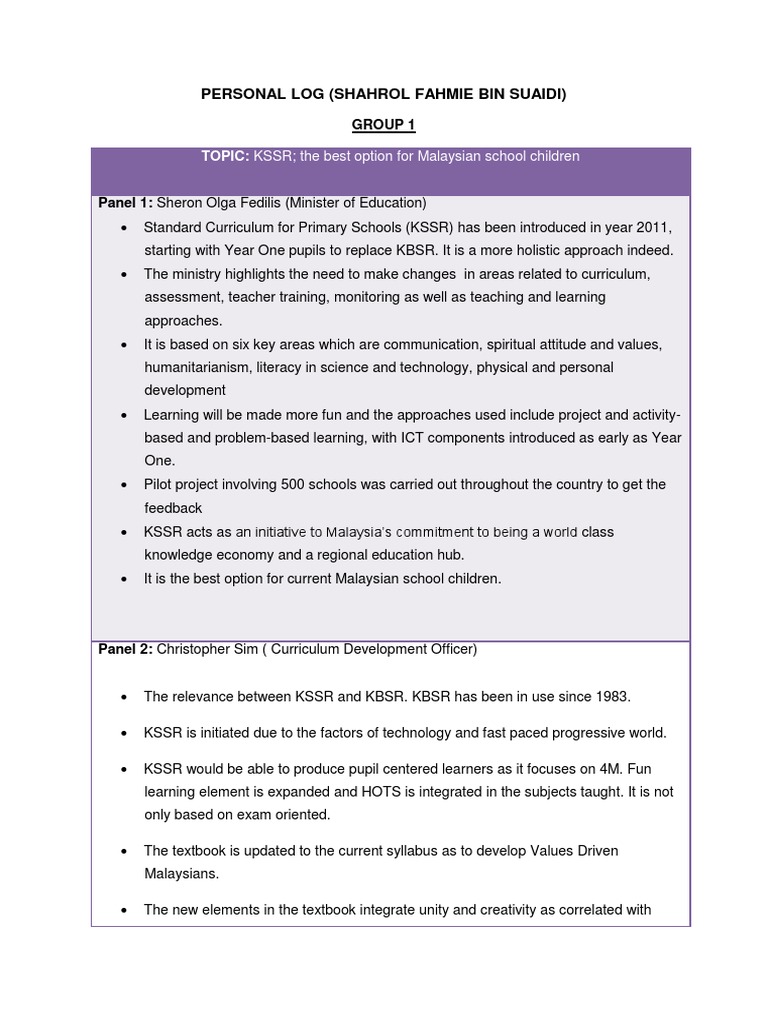 Personal Log (Shahrol Fahmie Bin Suaidi) : Group 1 | PDF | Curriculum ...
