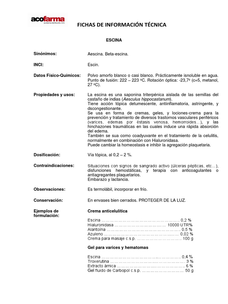 Propiedades y usos de la escina | PDF | Drogas | Especialidades Medicas