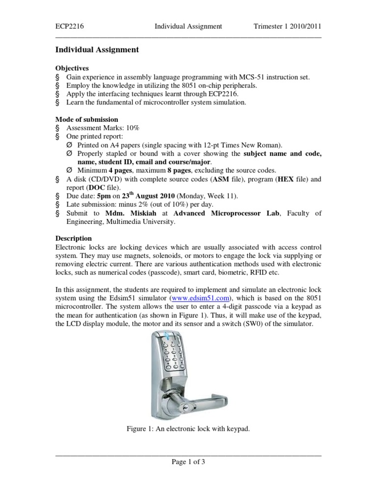 8051 Microcontroller Lock System | PDF | Password | Lock (Security Device)