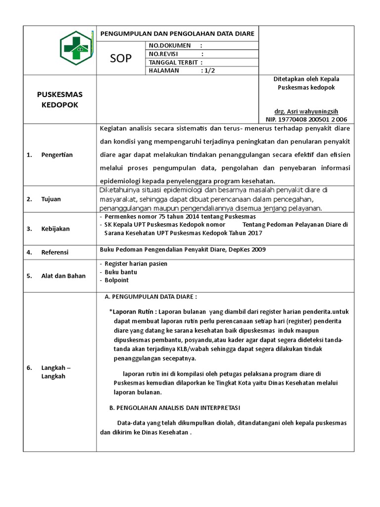 Sop Pengumpulan Data Diare Revisi | PDF
