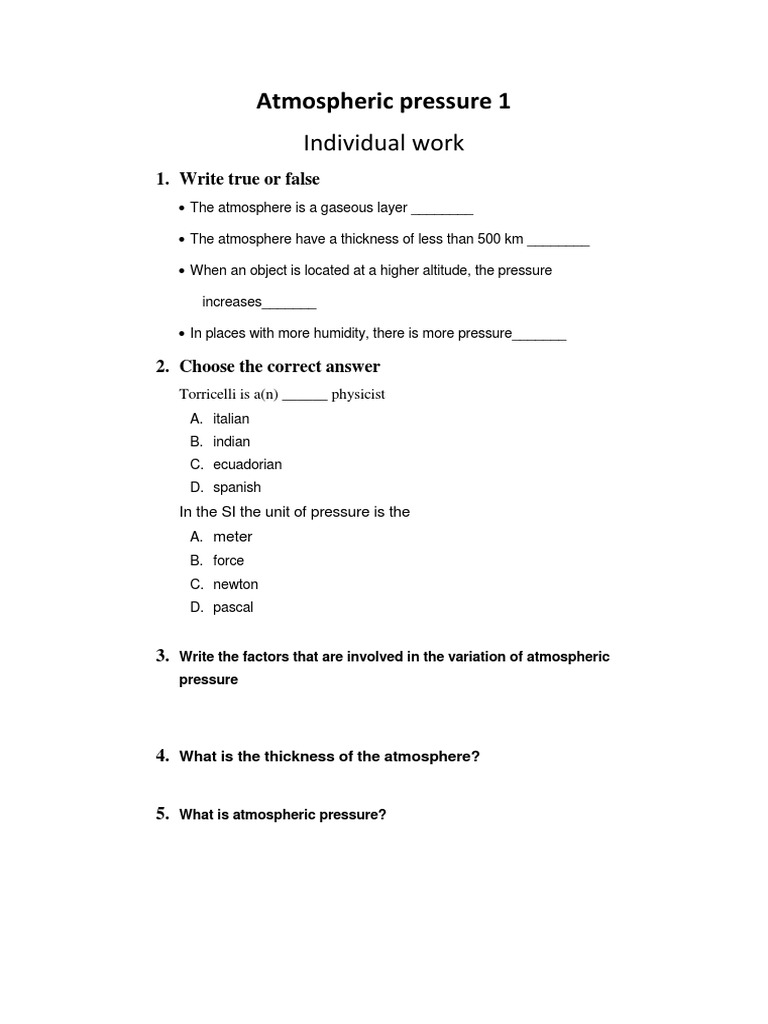Atmospheric Pressure 1 | PDF