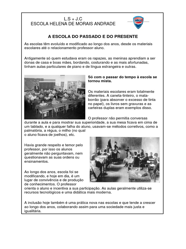 Aula de Historia 3º Ano A Escola de Antigamente Aula 2017 | PDF | Escolas
