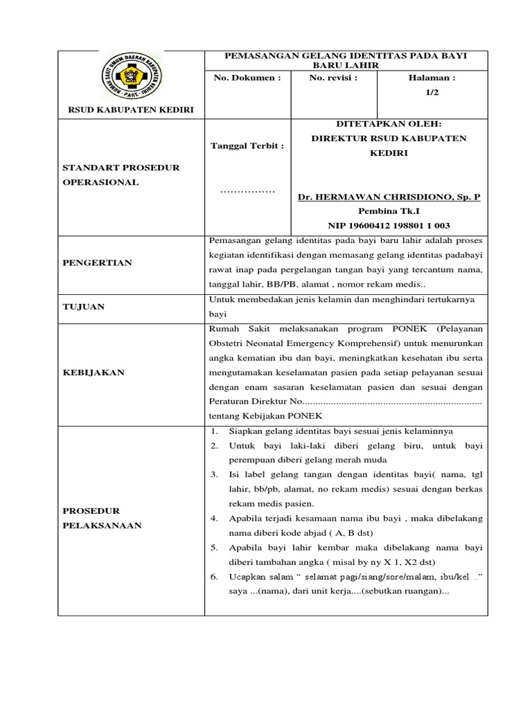 Pemasangan Gelang Identitas Pada Bayi Baru Lahir | PDF