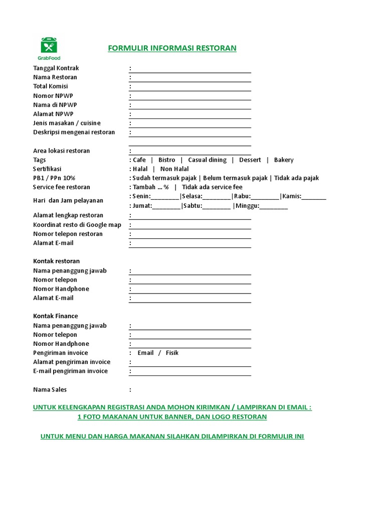 Formulir Informasi Restoran | PDF