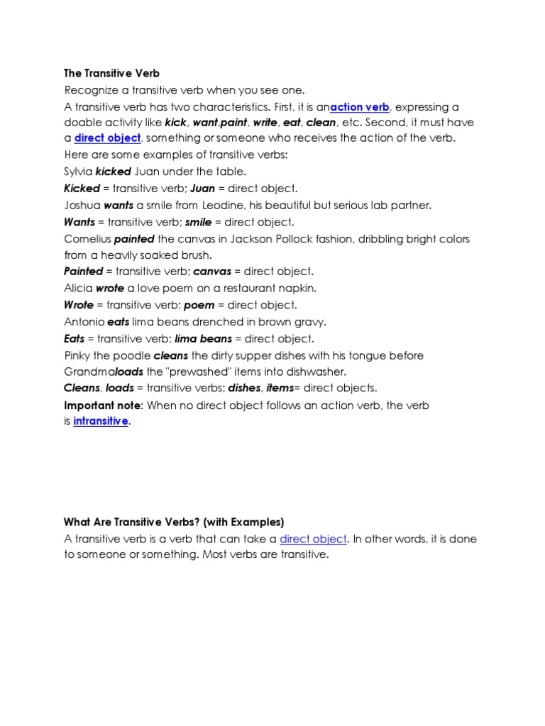 Action Verb Direct Object | PDF | Object (Grammar) | Verb