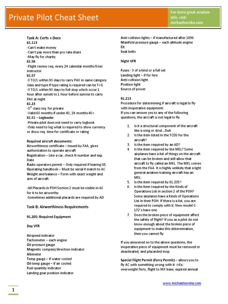 Private Pilot Cheat Sheet | PDF | Visual Flight Rules | Aviation