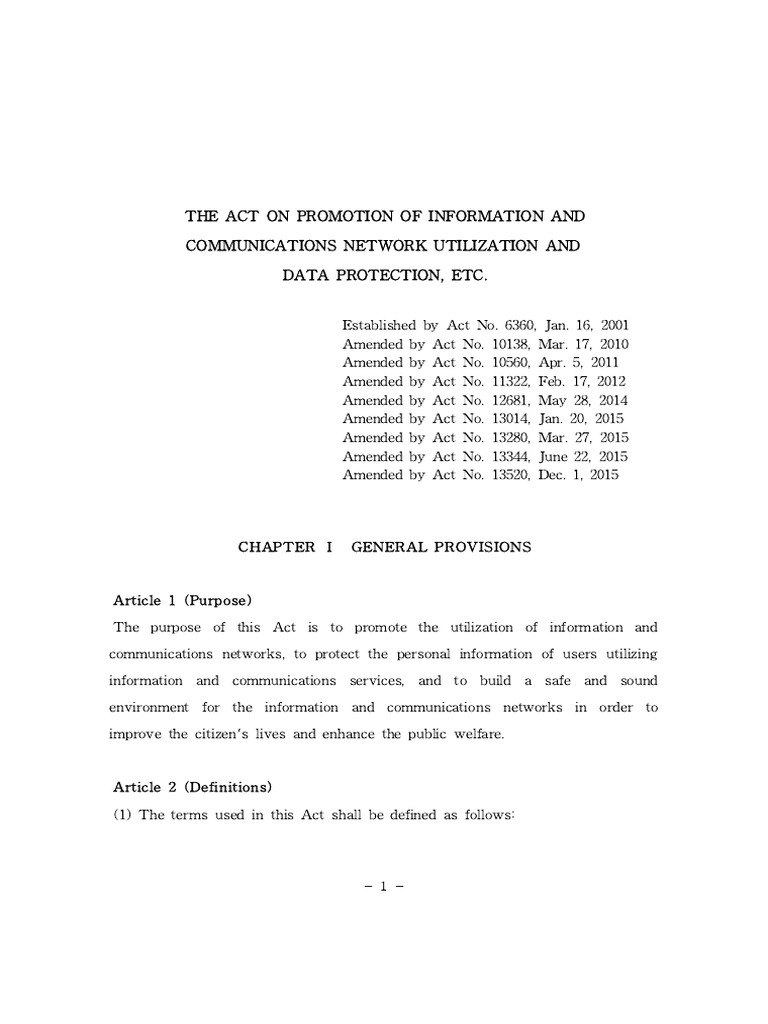 The Act On Promotion of Information and Communications Network ...