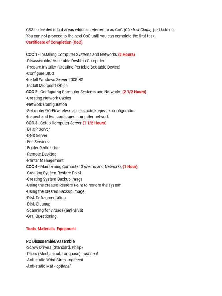 CSS Is Divided Into 4 Areas Which Is Referred To As CoC | PDF
