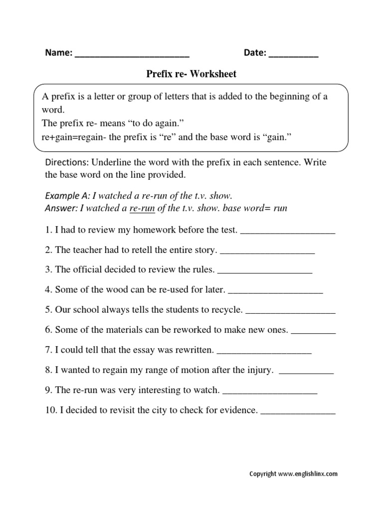 Name: - Date: - Prefix Re-Worksheet | PDF
