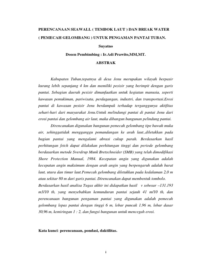 Perencanaan Seawall Tembok Laut Dan Break Water Pemecah Gelombang Untuk ...