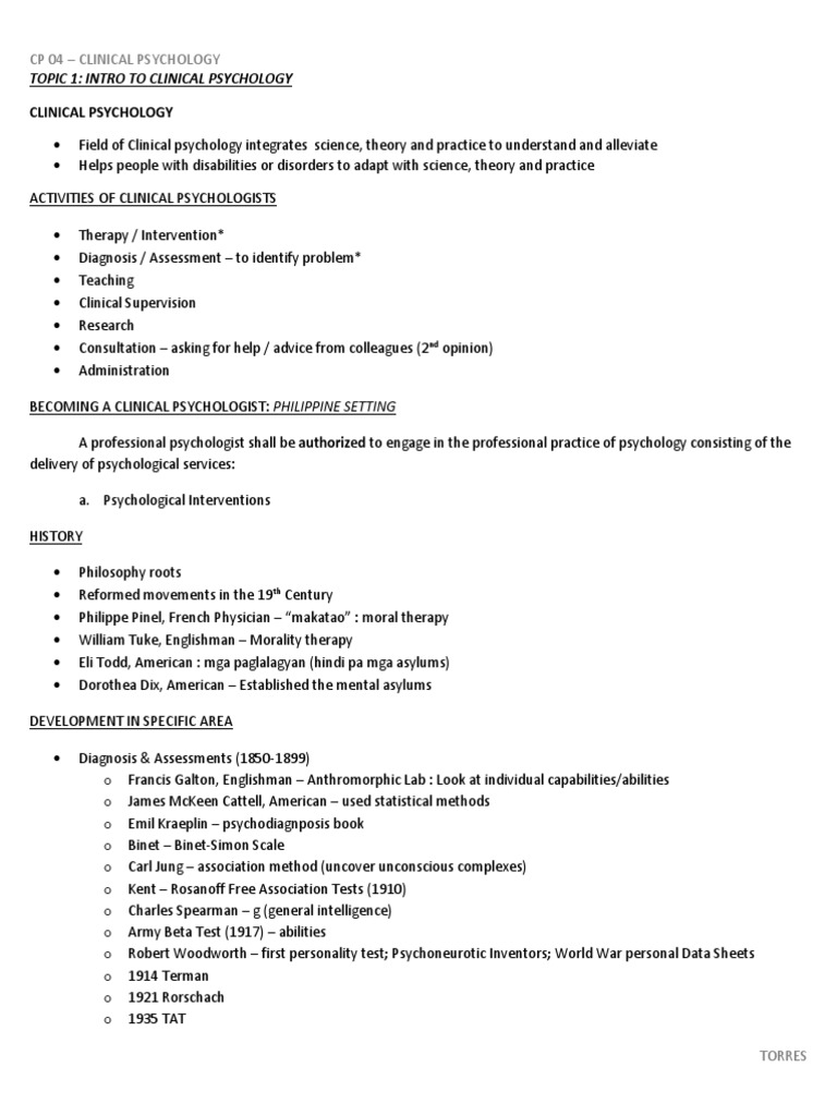 Clinical Psychology Notes | PDF | Psychotherapy | Clinical Psychology