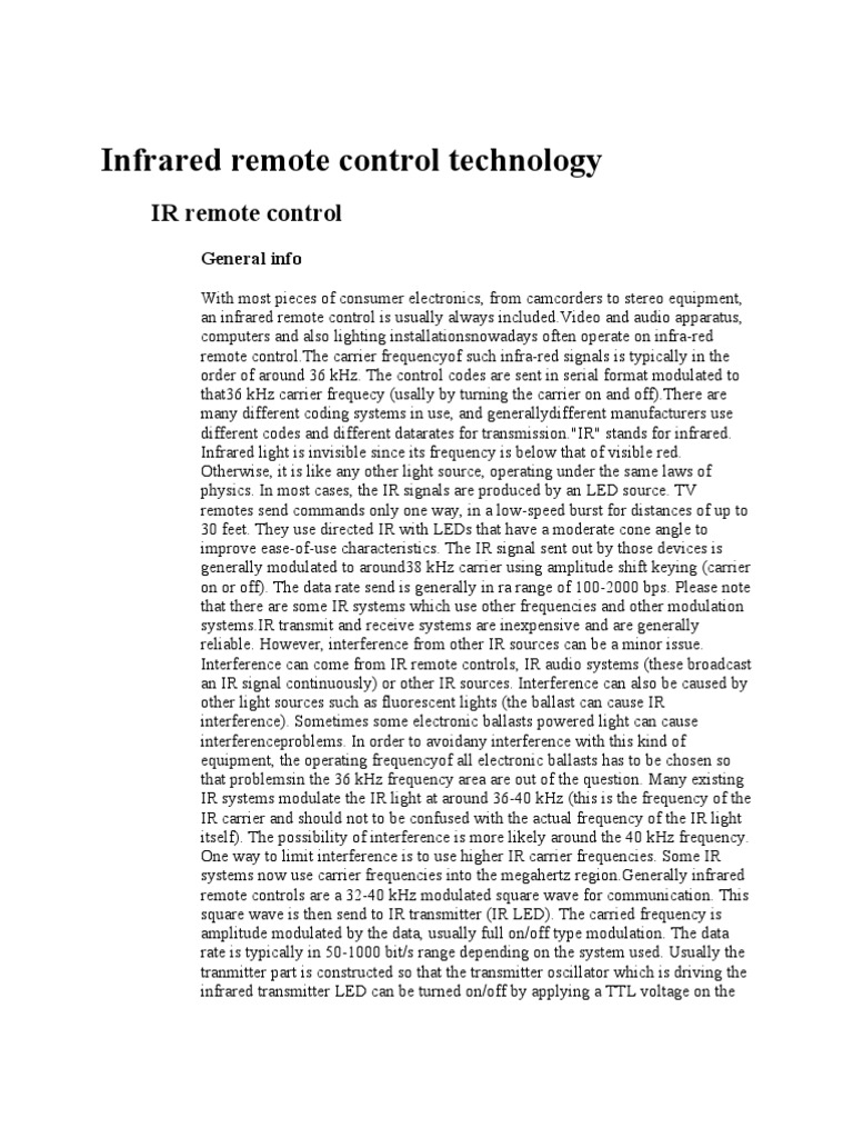 Infrared Remote Control Technology | PDF | Ultraviolet | Infrared