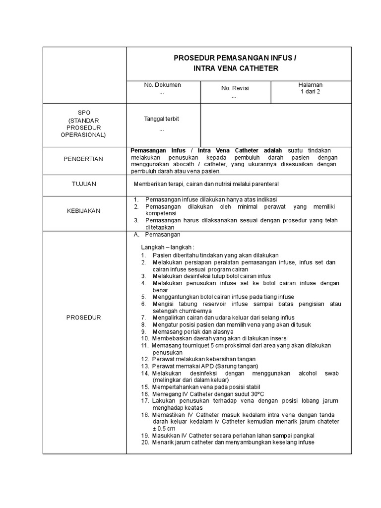 Spo Pemasangan Infus | PDF